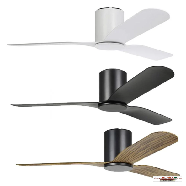 52" Iluka DC Ceiling Flush Fan in Matt White, Matt Black or Black/Wood ...