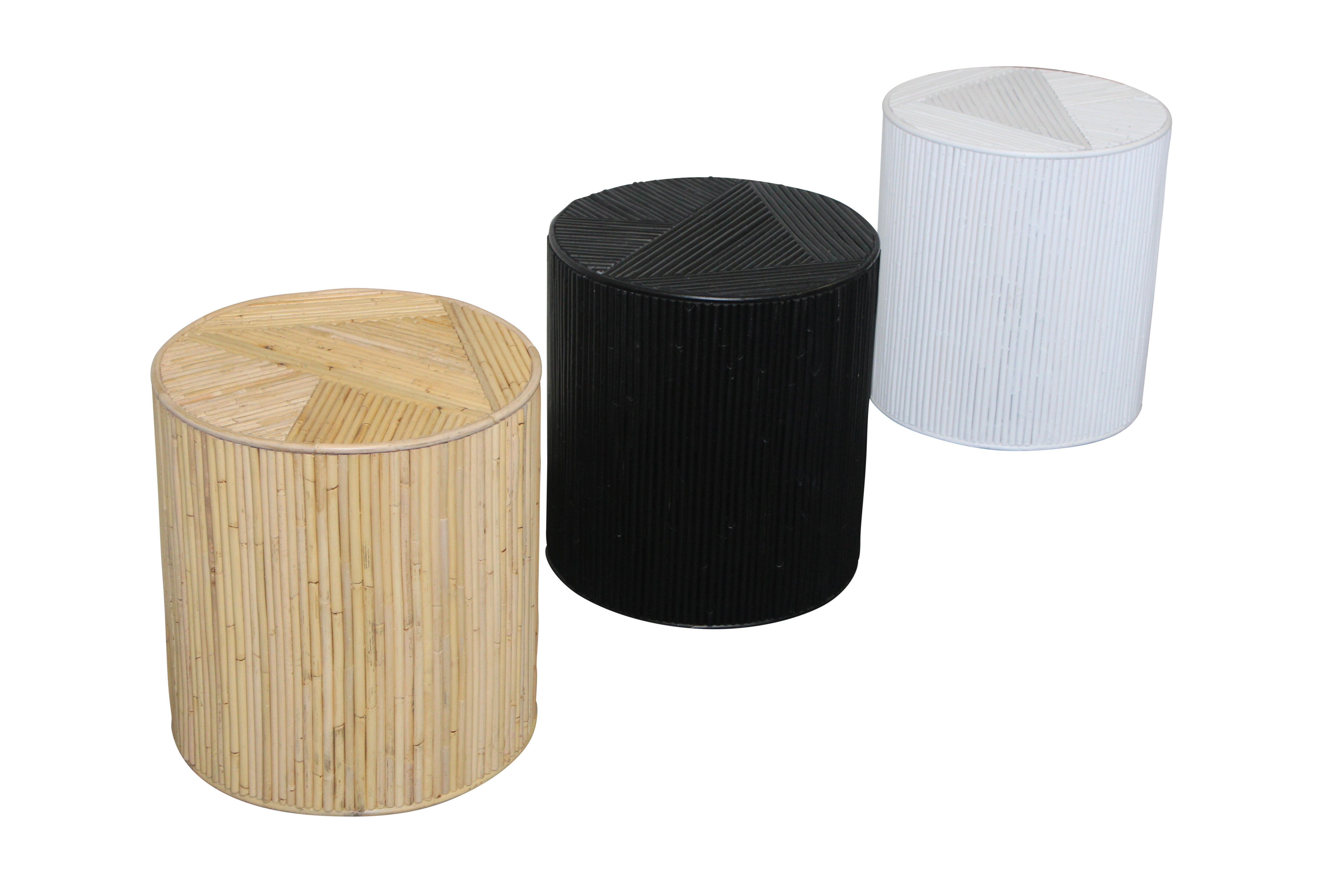 Bambù Side Table White Bamboo Inlay Rattan – Pilbara Bathroom Warehouse