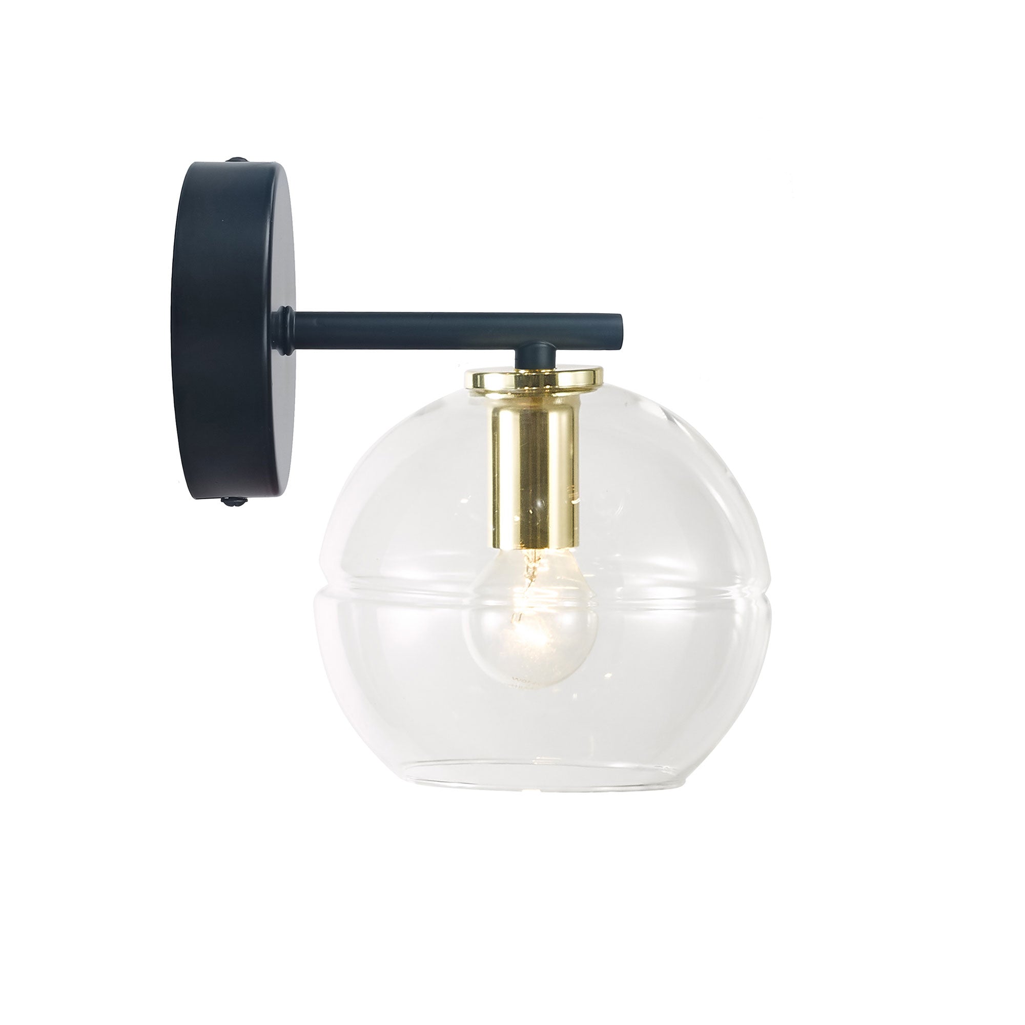 Reno Wall Clear Glass Wall Light | Elegant Brass and Black Design ...